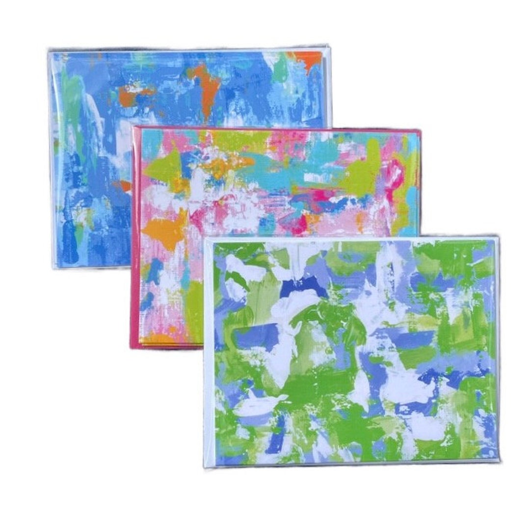 Abstract Art Note Card Set: Linen Finish, Tropical, Blues, Greens - Etsy