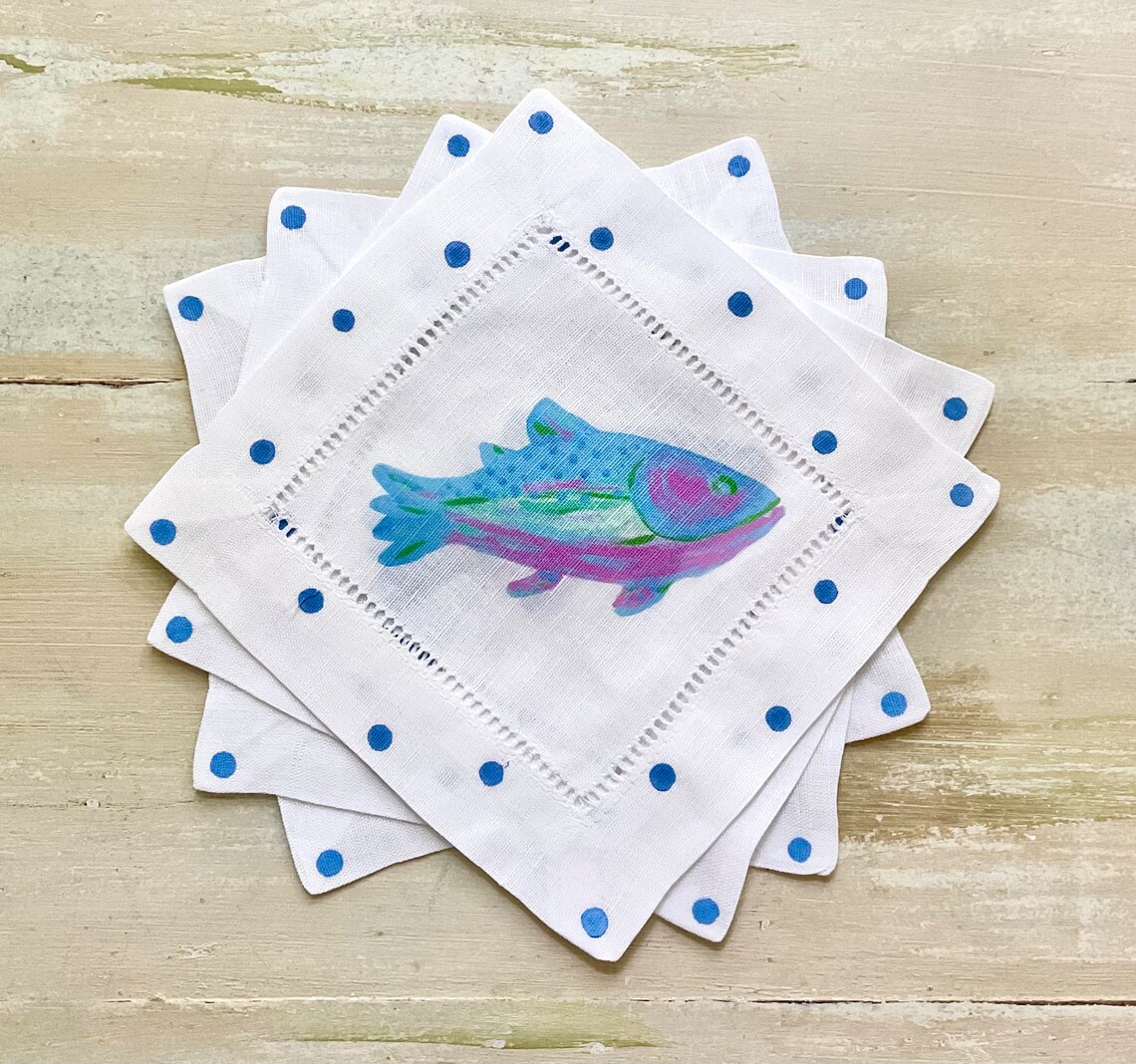 Rainbow Trout Fish Linen Cocktail Napkins - Etsy