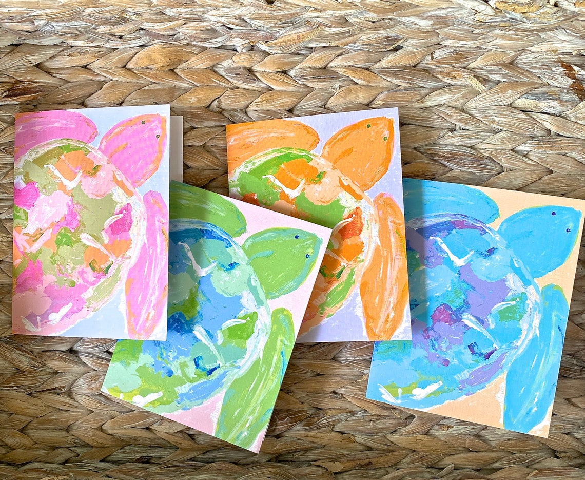 Colorful Abstract Sea Turtle Note Card Set | Etsy