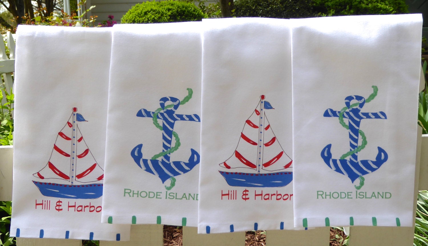 Personalized Nautical Kitchen Tea Towels choose Sailboat of | Etsy