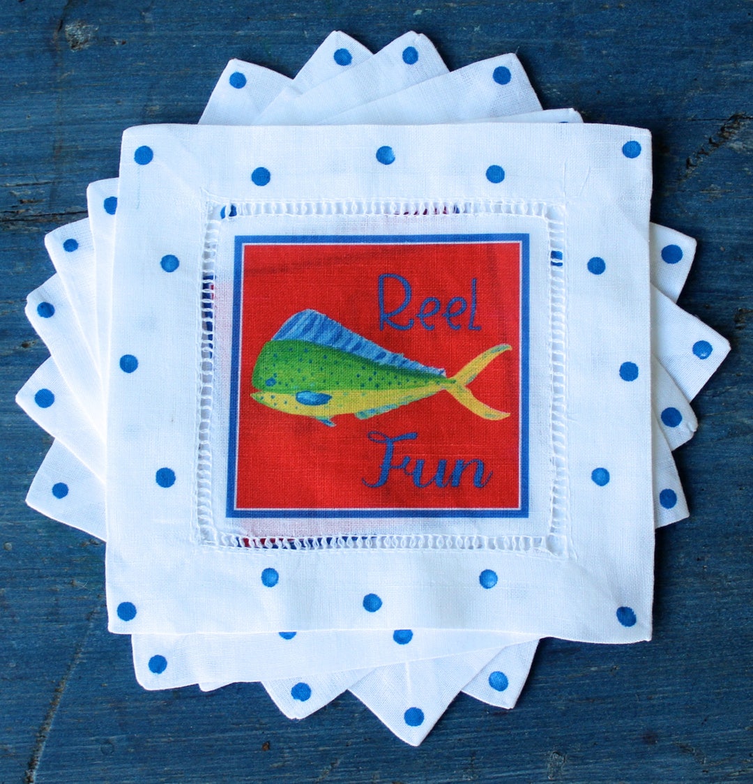Mahi Mahi Fish Linen Cocktail Napkins: Set of 4, Fishing Gift - Etsy