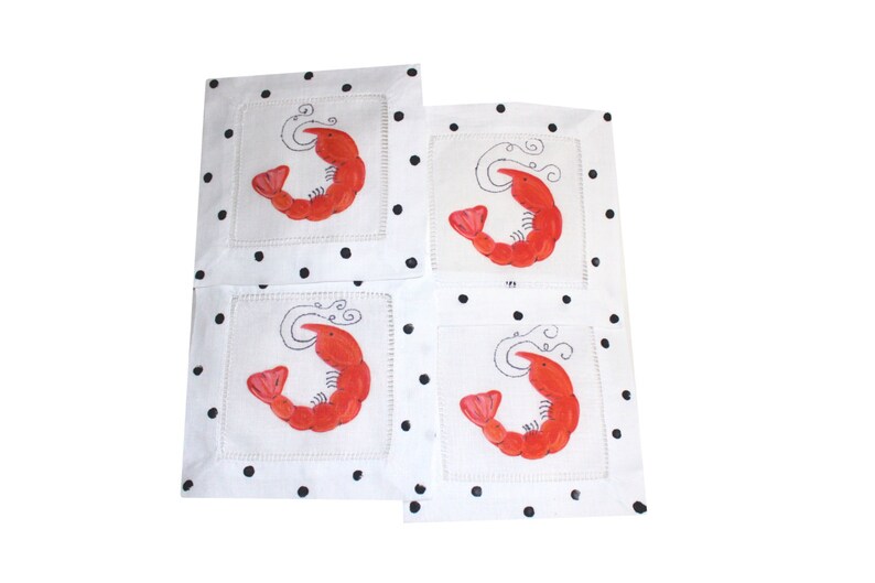 Orange Shrimp Linen Coastal Cocktail Napkins Beach Bar Beach Gift - Etsy