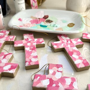 Hand Painted Pink Abstract Cross Ornament: Artisan Christmas Decor - Etsy