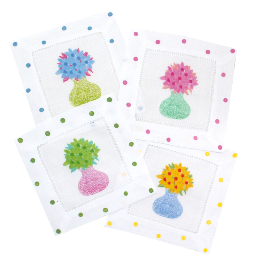 Spring Flower Linen Cocktail Napkins - Etsy