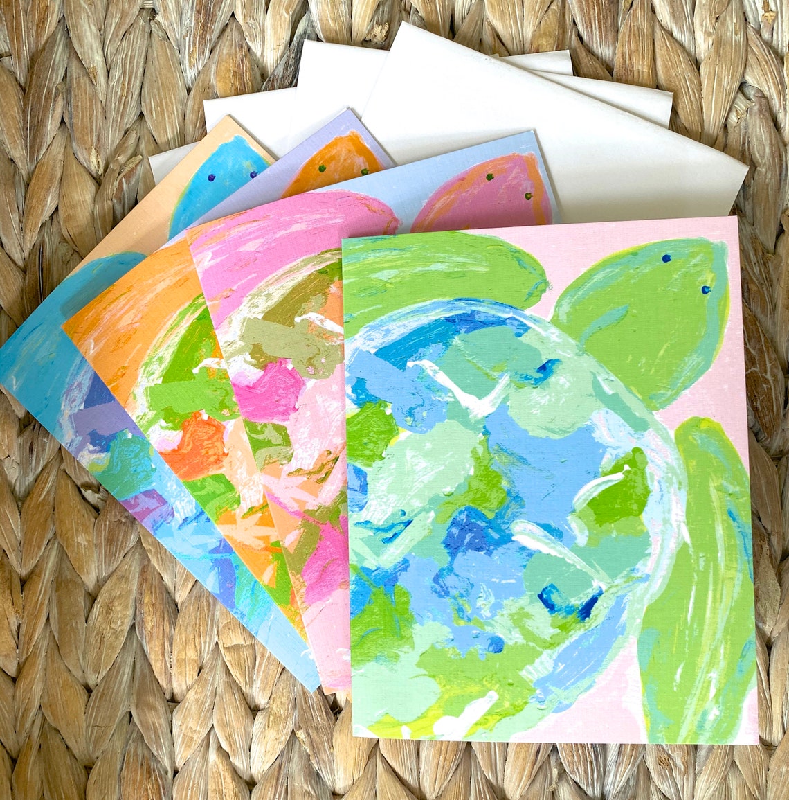Colorful Abstract Sea Turtle Note Card Set | Etsy