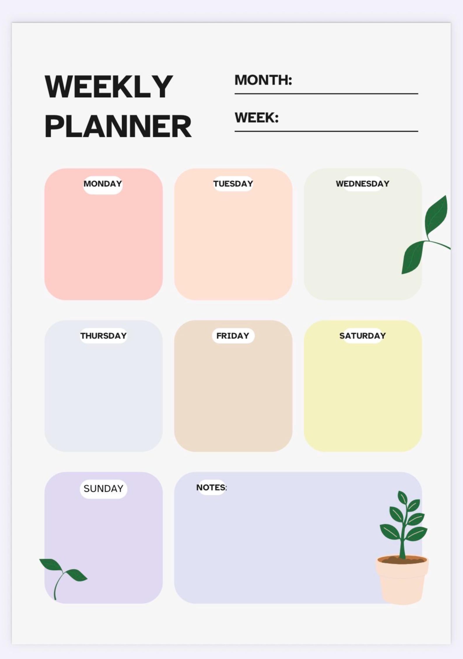 Weekly Planner Printable | Minimal Layout PDF - Etsy