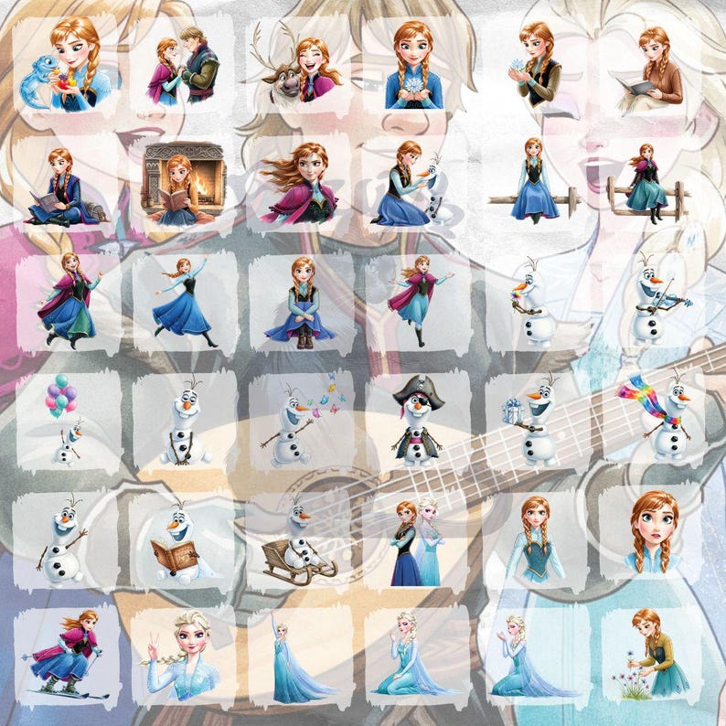 Frozen Watercolor PNG Cliparts, Elsa, Anna, Printable Images, Cartoon ...