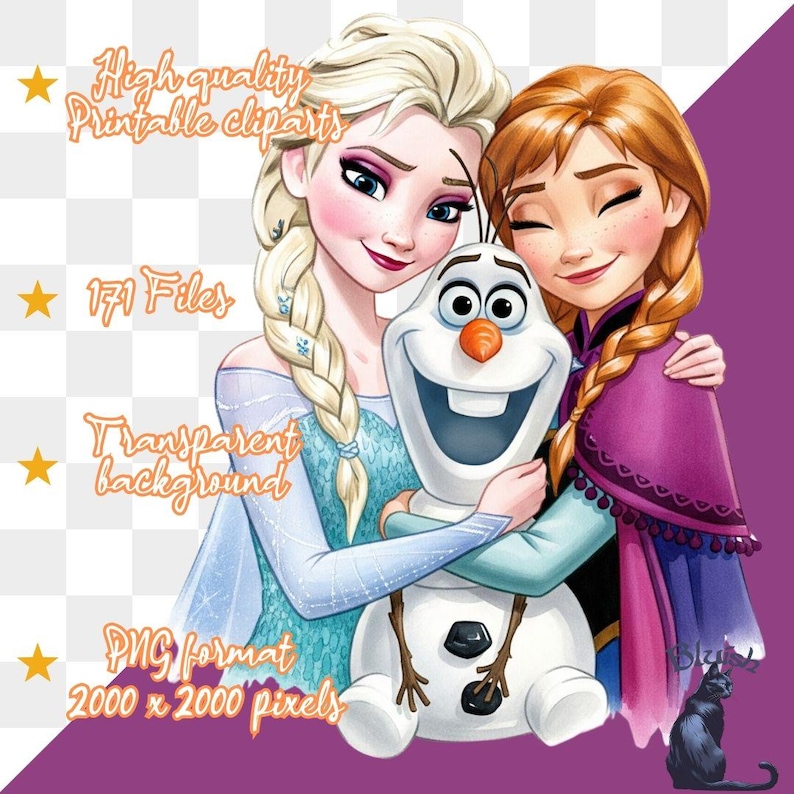 Frozen Watercolor PNG Cliparts, Elsa, Anna, Printable Images, Cartoon ...