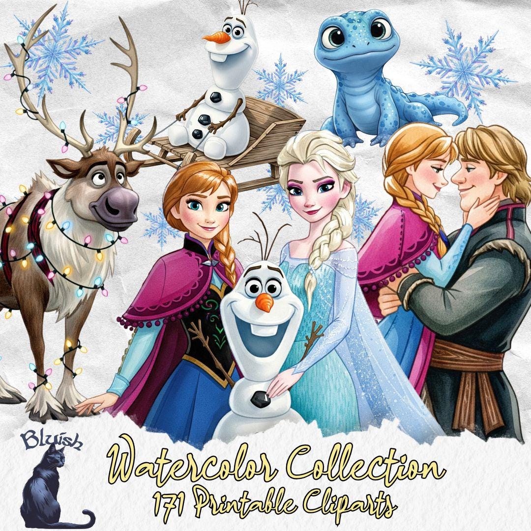 Frozen Watercolor PNG Cliparts, Elsa, Anna, Printable Images, Cartoon ...