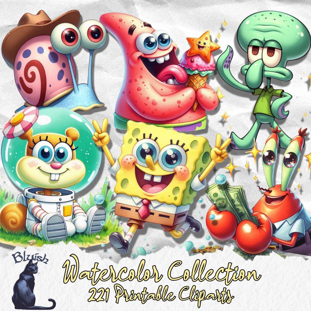 Yellow Sponge Watercolor PNG Cliparts, Printable Images, Cartoon ...
