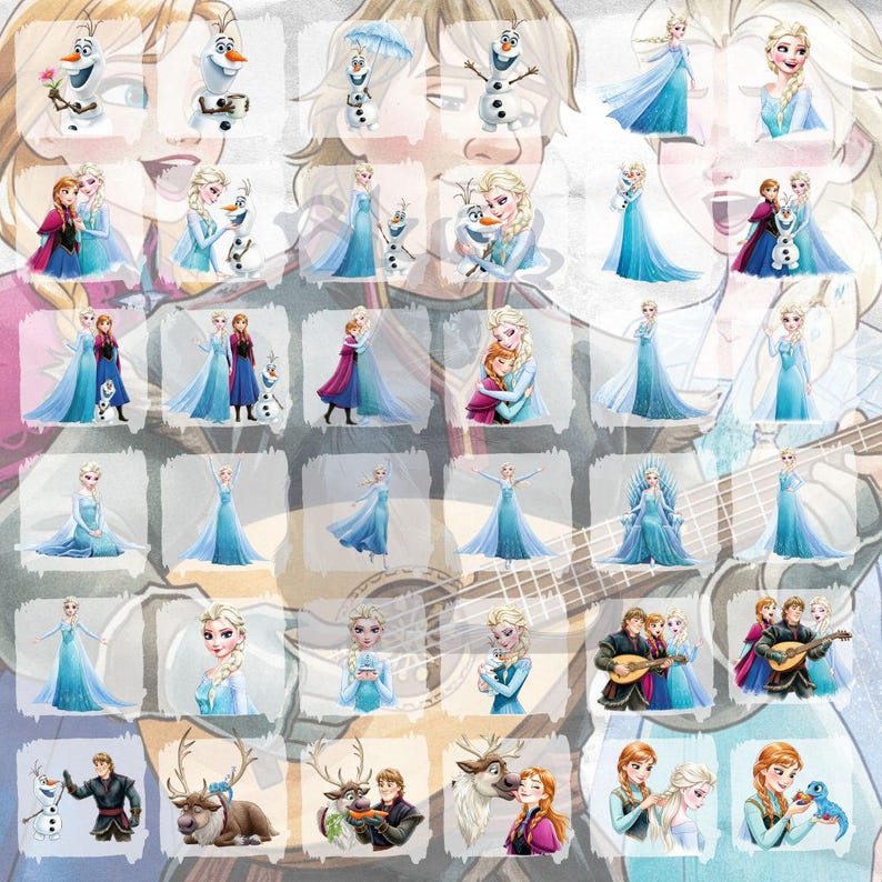 Frozen Watercolor PNG Cliparts, Elsa, Anna, Printable Images, Cartoon ...