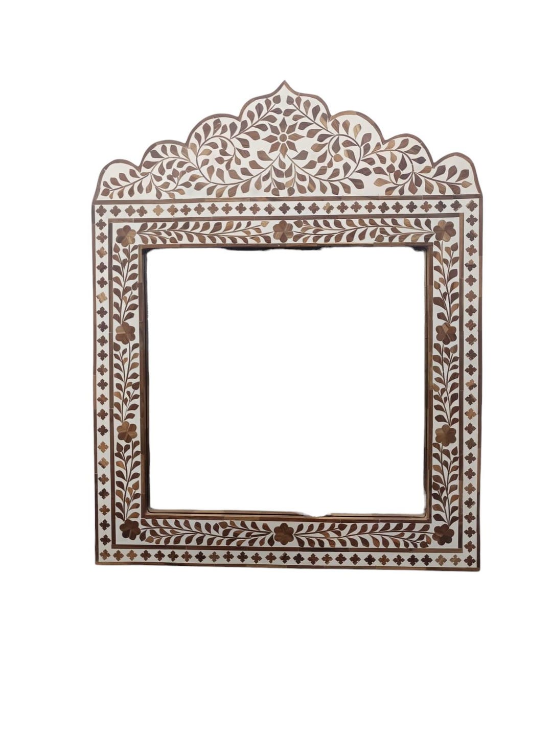 Handmade Teak & Bone Inlay Wall Mirror | Floral Boho Decor - Etsy