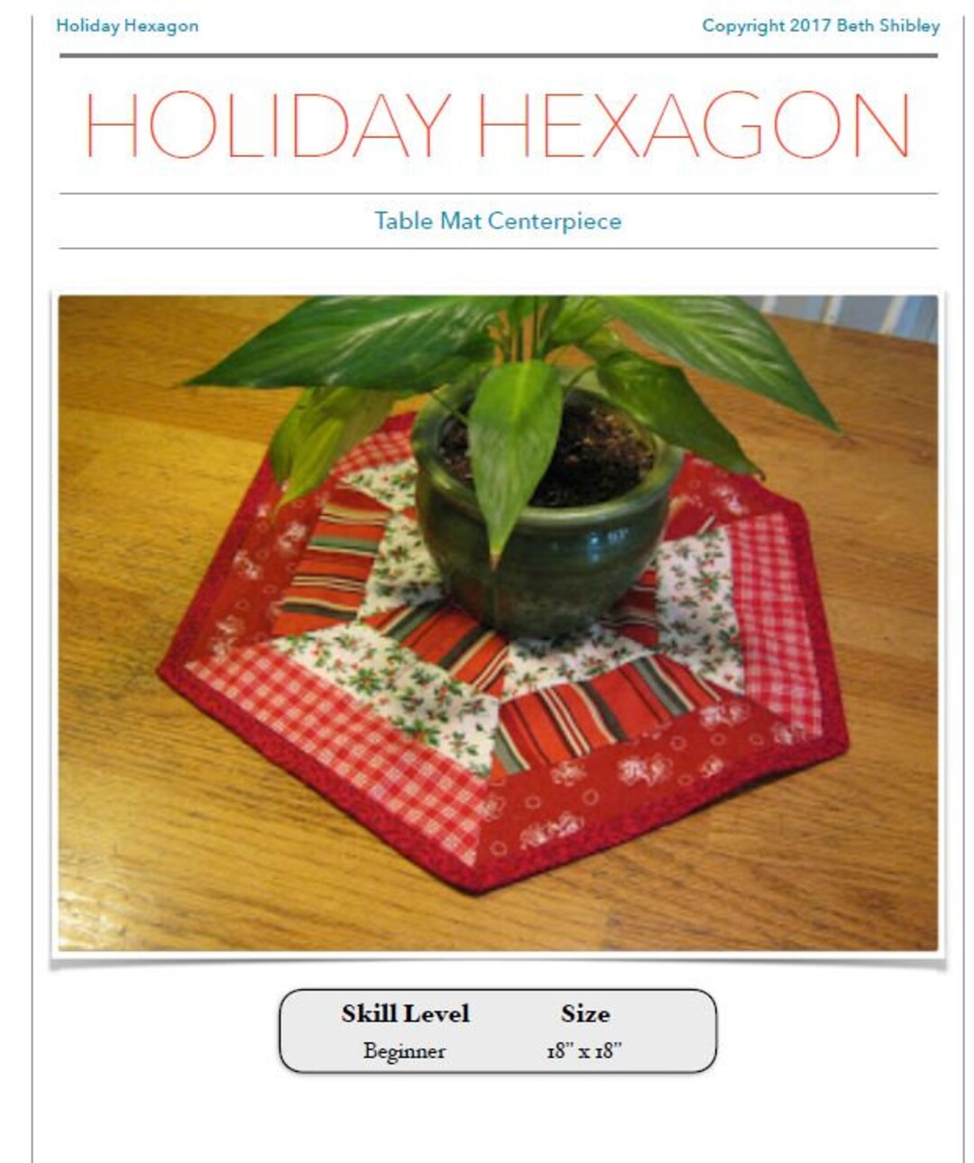 PDF Pattern for Instant Download - HOLIDAY Hexagon Table Mat - Simple ...
