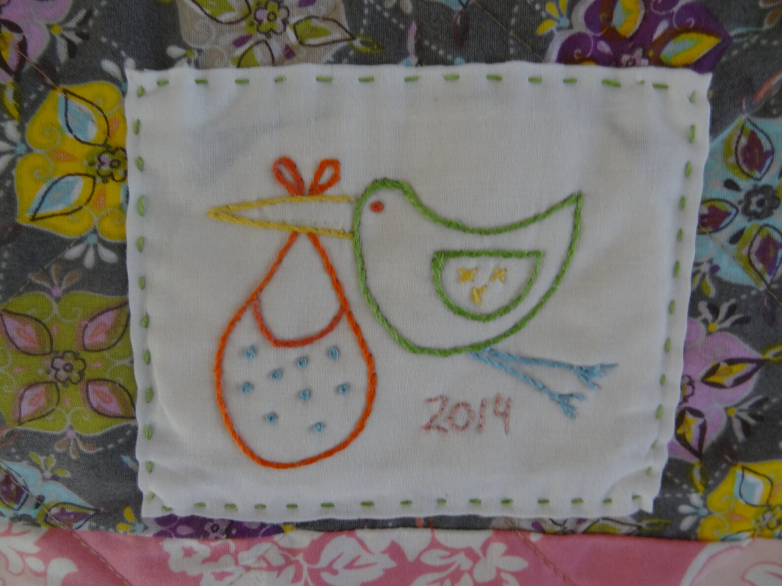 PDF Embroidery Pattern for Quilt Label. Baby Quilt Label. Stork ...