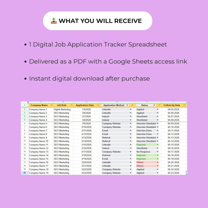 Job Application Tracker for Google Sheet | Interview, Follow-up ...