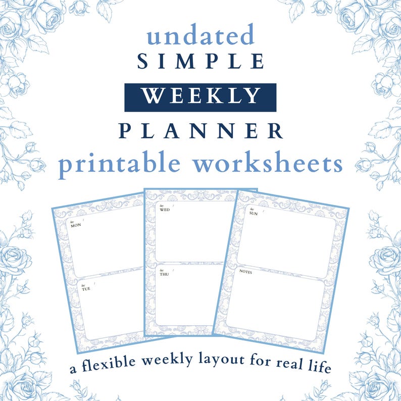 Simple Weekly Planner | Printable Undated Weekly Layout - Etsy