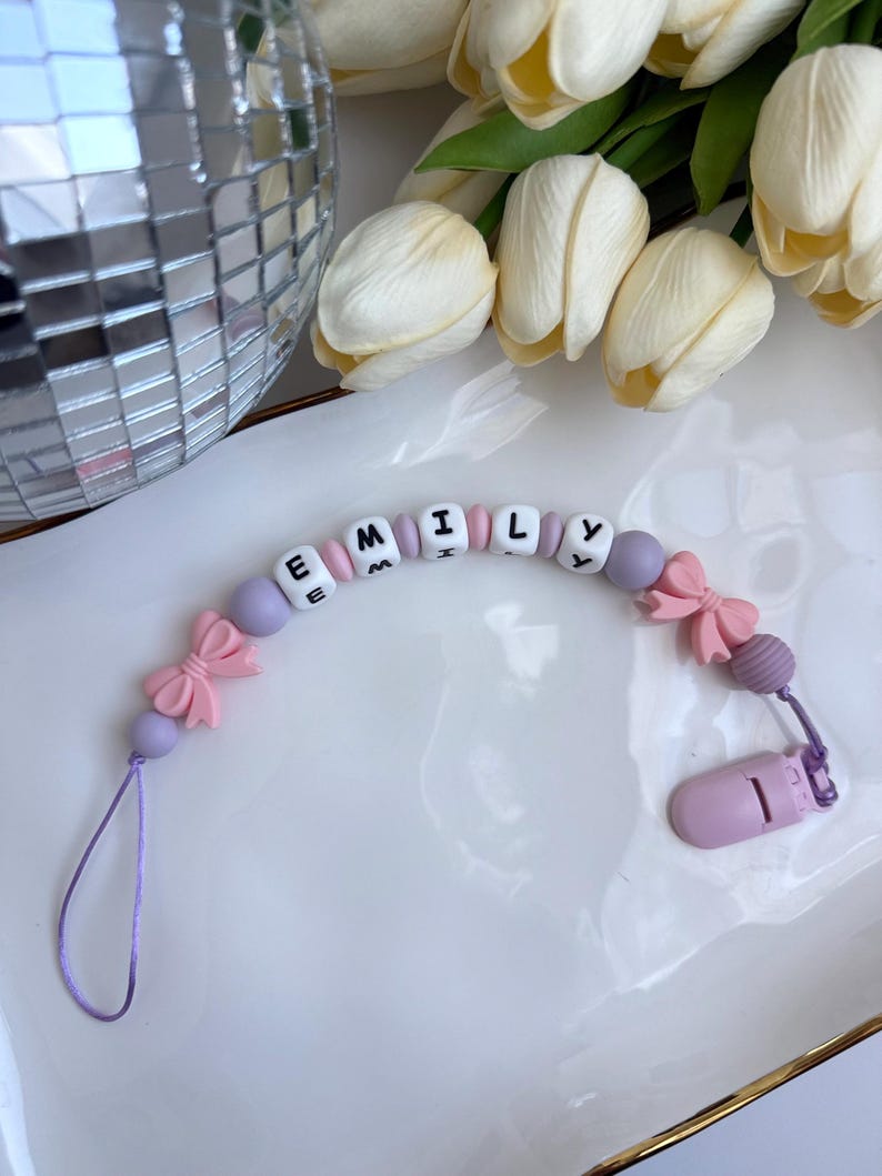 Personalized Baby Pacifier Clip – Custom Name Holder for Girls - Etsy