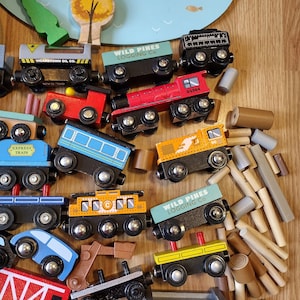 Enormous Lot Brio Compatible Wooden Train Set Buildings Train Cars 125 ...