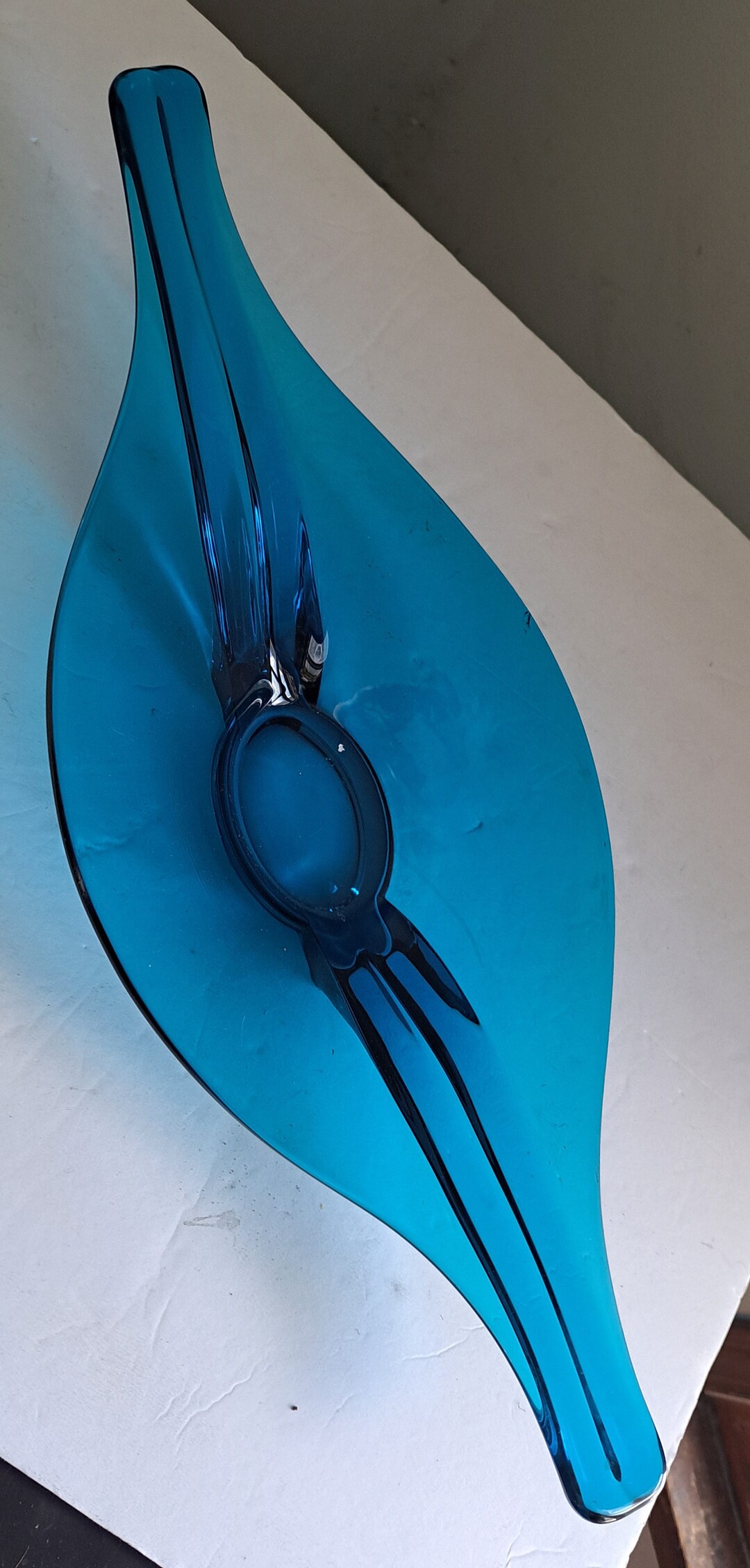 Vintage Viking Blue Blunique Glass Console Bowl 21 MCM Mid Century ...