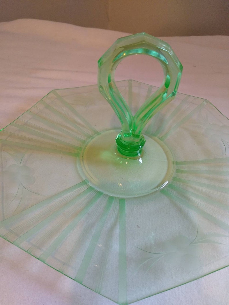 Vintage Uranium Glass Cookie Tray With Center Handle 10 - Etsy