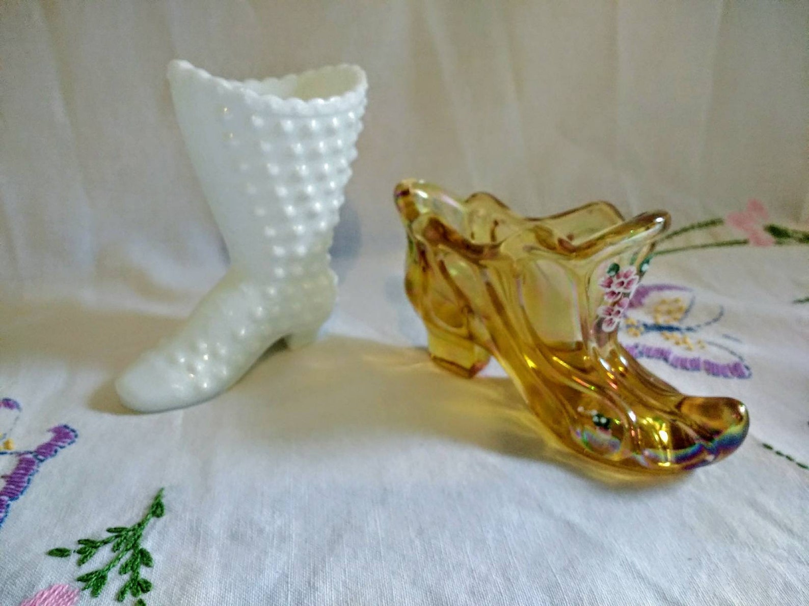 Pair of Vintage Fenton Glass Footwear Milk Glass Hobnail Boot | Etsy