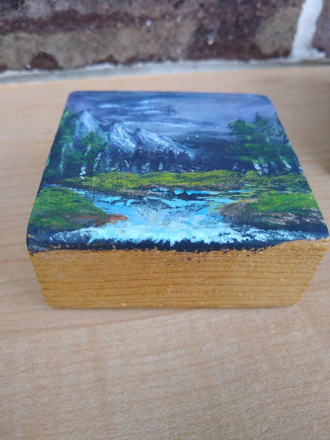 Original Handpainted Landscape Scene Mountains Painted Blocks - Etsy