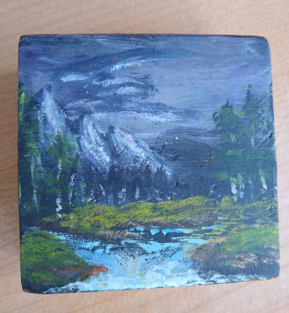 Original Handpainted Landscape Scene Mountains Painted Blocks - Etsy