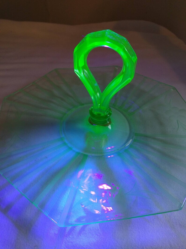 Vintage Uranium Glass Cookie Tray With Center Handle 10 - Etsy