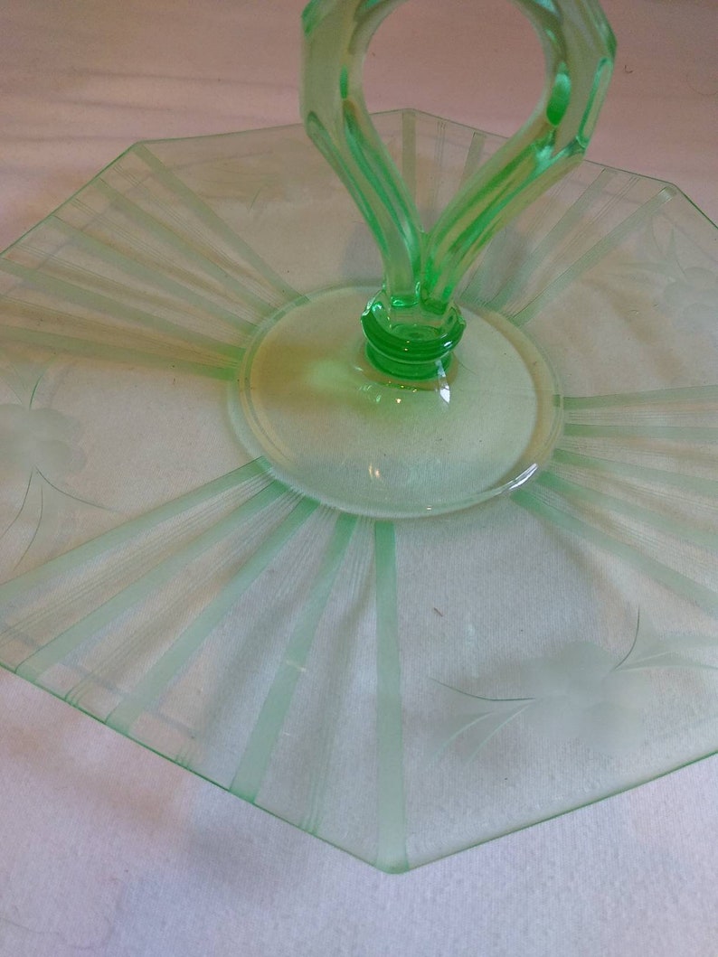 Vintage Uranium Glass Cookie Tray With Center Handle 10 - Etsy