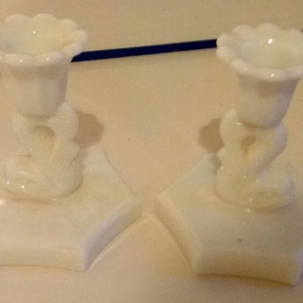 Milk Glass Dolphin Candlesticks - Etsy