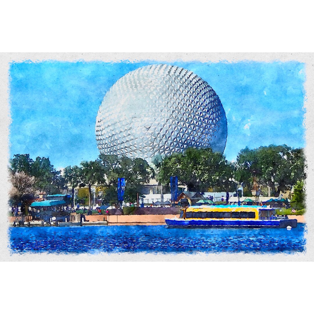 Spaceship Earth and Boat, Disney World Printable Epcot Watercolor ...