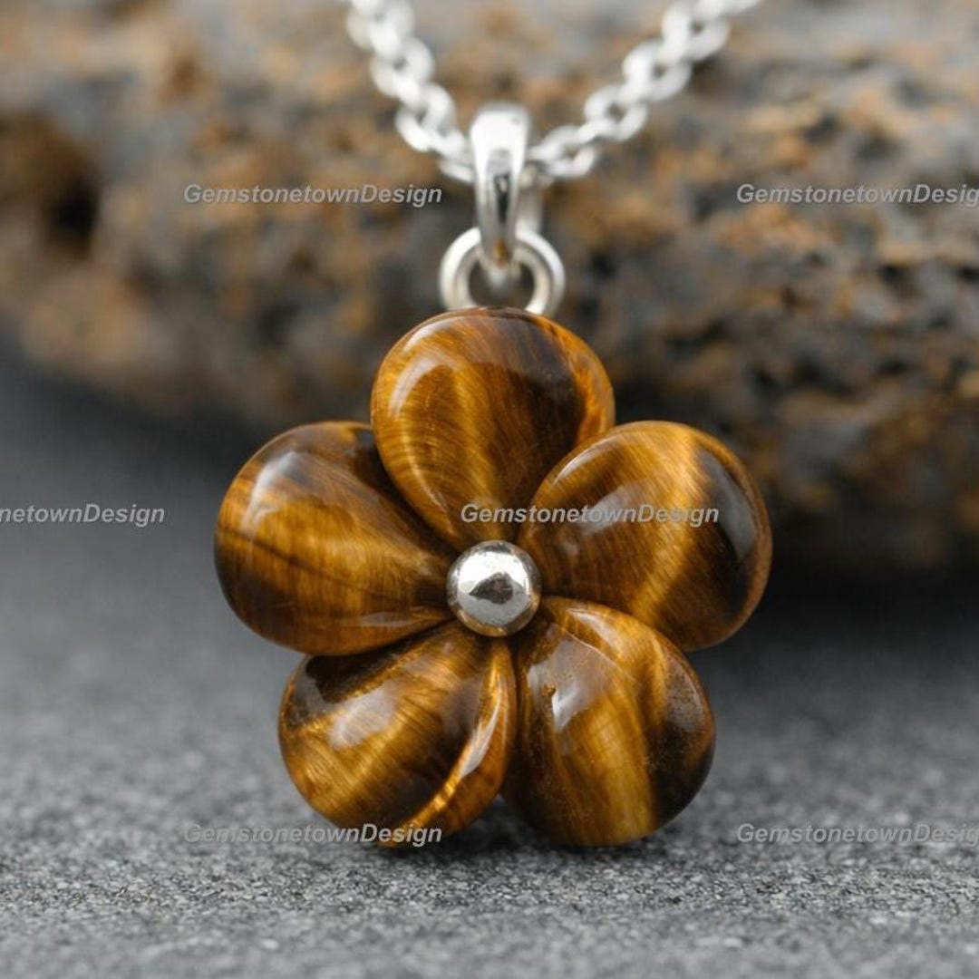 Handmade Sterling Silver Gemstone Flower Pendant - Carved Floral Charm ...