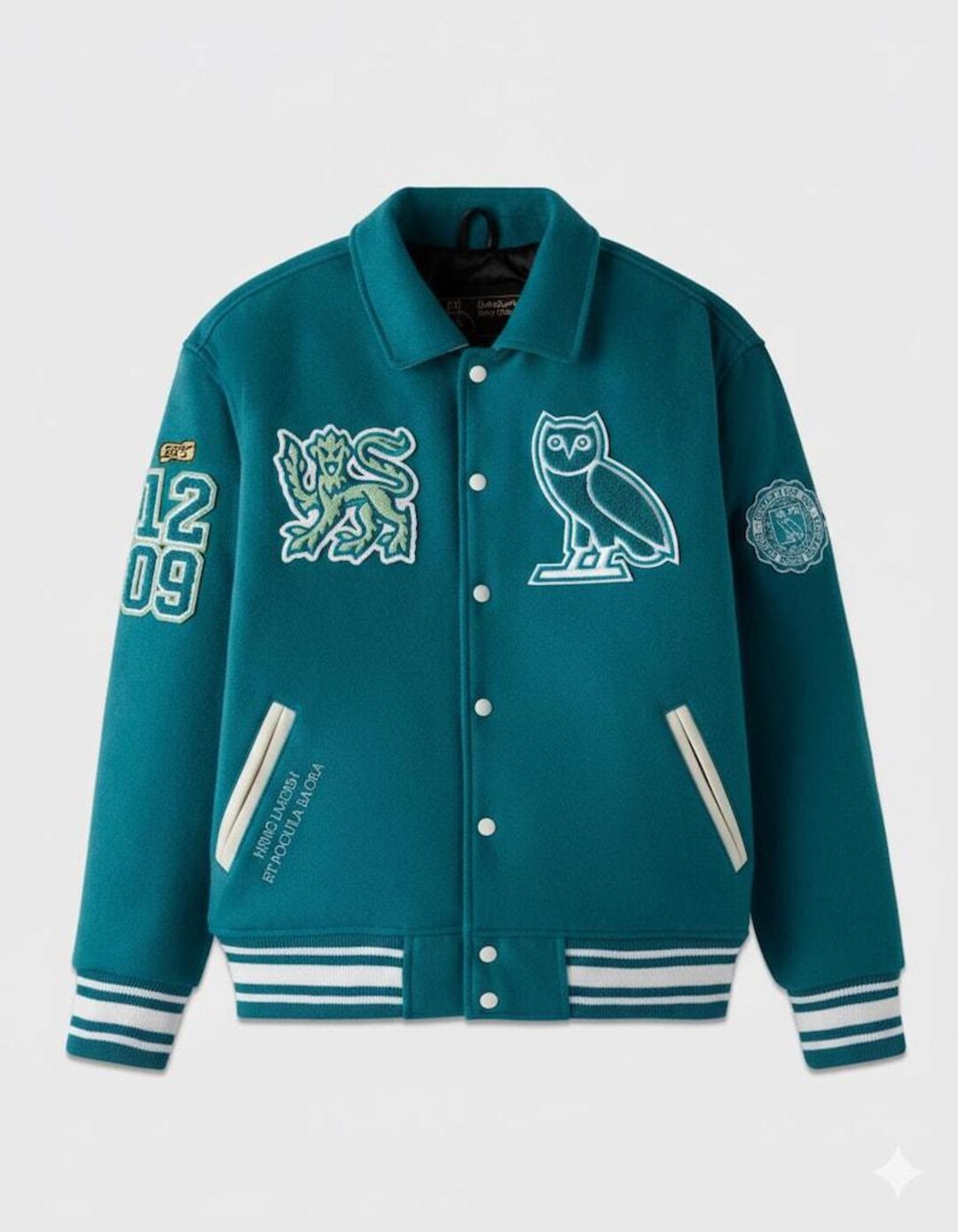 Cambridge Varsity Jacket |aqua Blue Wool Letterman, Owl Patches - Etsy