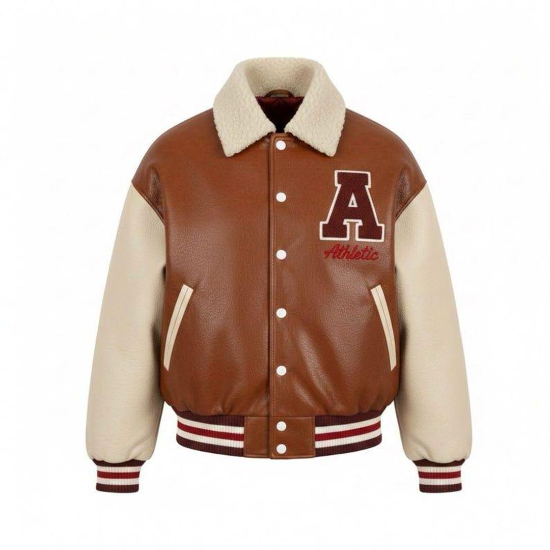 Men's Brown Varsity Jacket | Retro Faux Fur Collar Letterman - Etsy