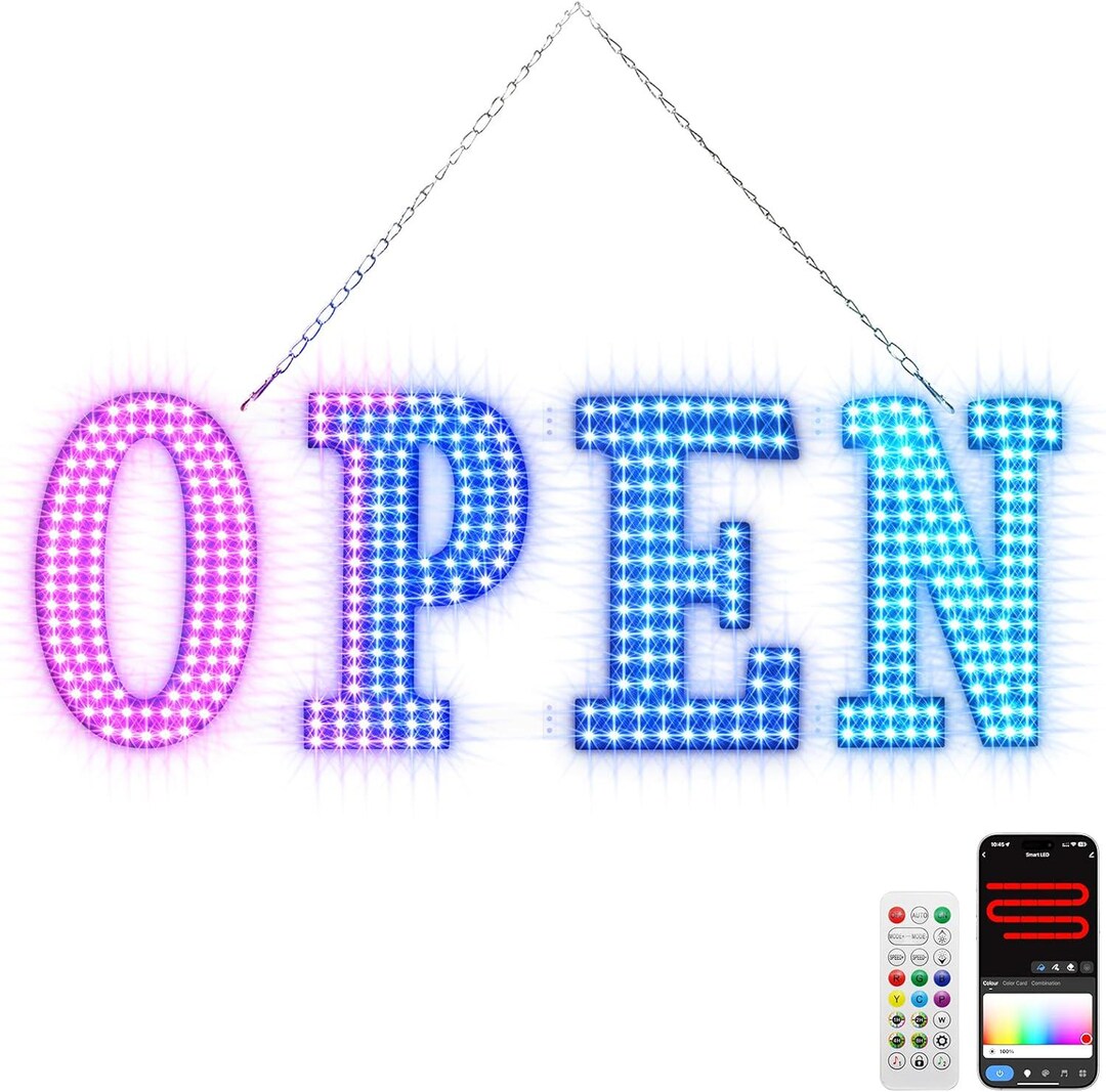 Mini OPEN Signs for Business RGBW Wave,app & Remote Control, 7"x21", 4G ...