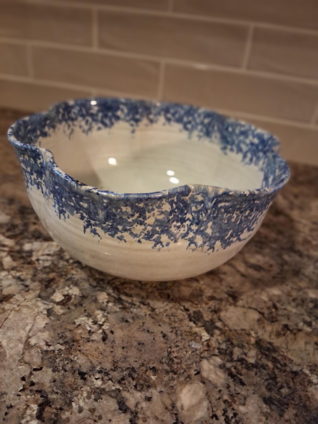 Large Original Spongeware Pottery Bowl - Etsy