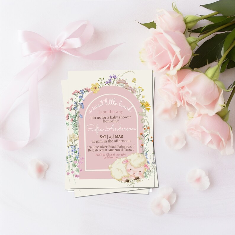 Editable Lamb Baby Shower Invitation, Wildflower Baby Shower, Baby in ...