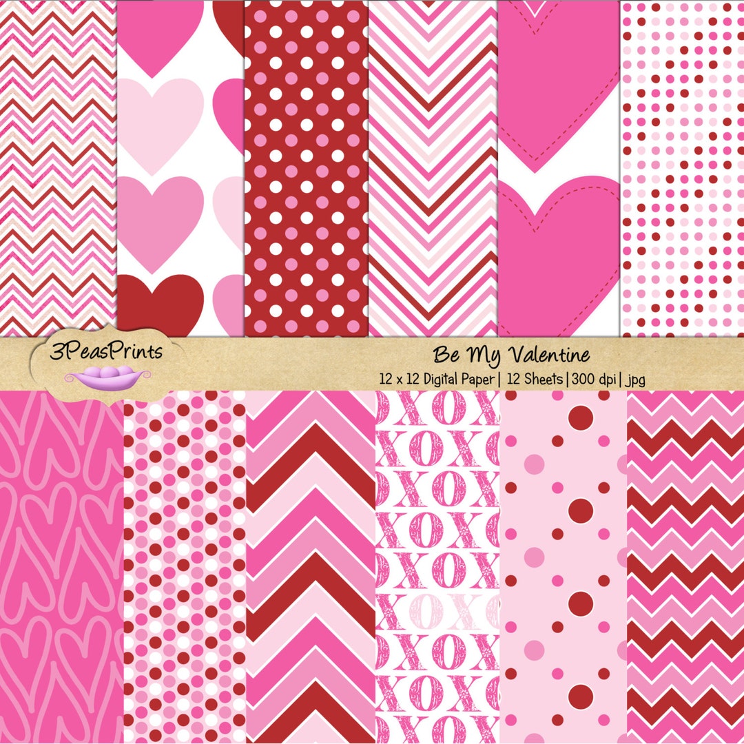 Valentines Digital Paper Pack , Heart Love Wallpaper Background ...
