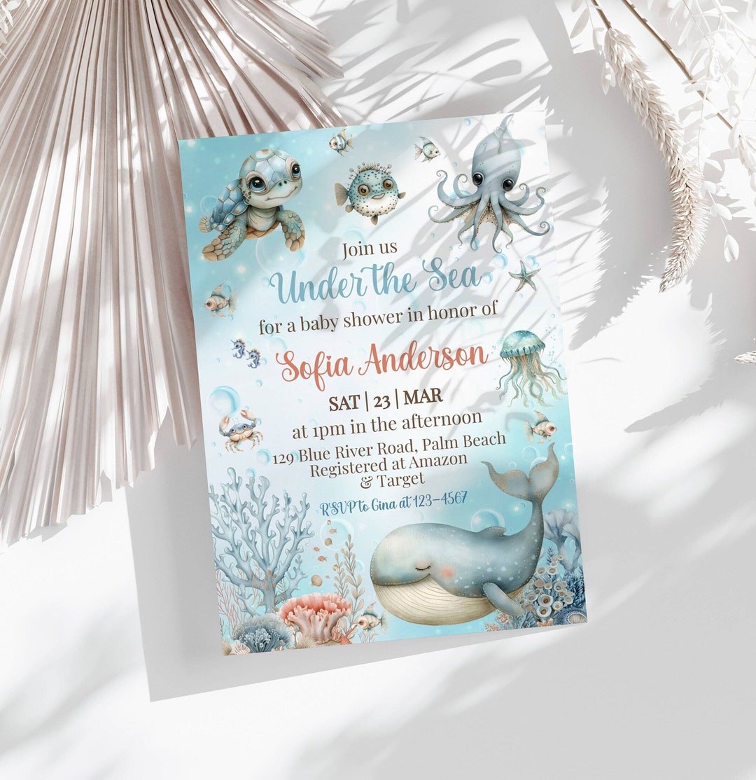 Editable Under the Sea Baby Shower Invitation, Ocean Baby Shower Invite ...