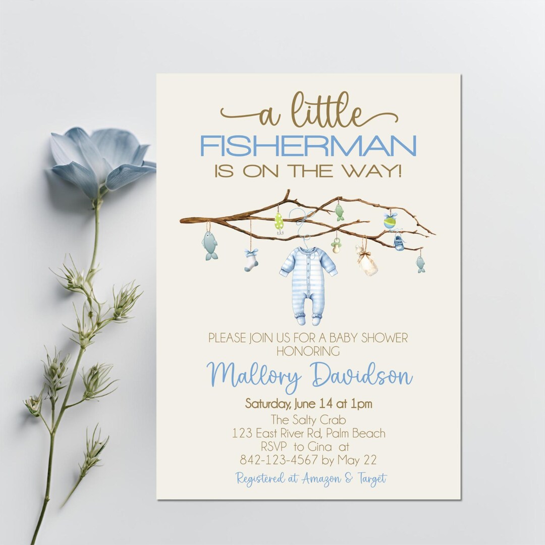 Fishing Baby Shower Invitation Template, Editable Blue Boy Fish Party ...
