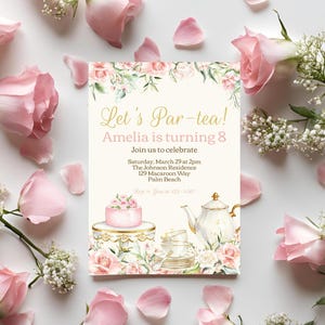 Tea Party Birthday Invitation Template, Editable Digital Floral Girl ...
