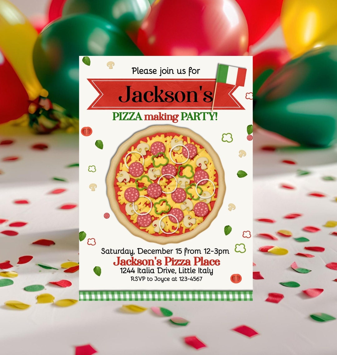 Pizza Birthday Invitation Template, Kids Editable Pizza Party Invite ...