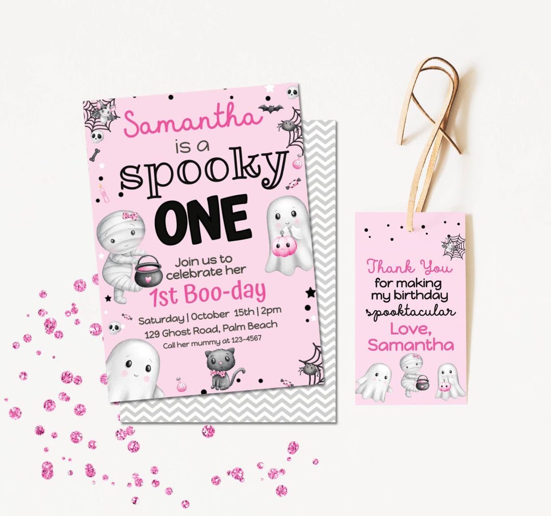 The Spooky One Halloween Ghost 1st Birthday Party Invitation, Editable ...