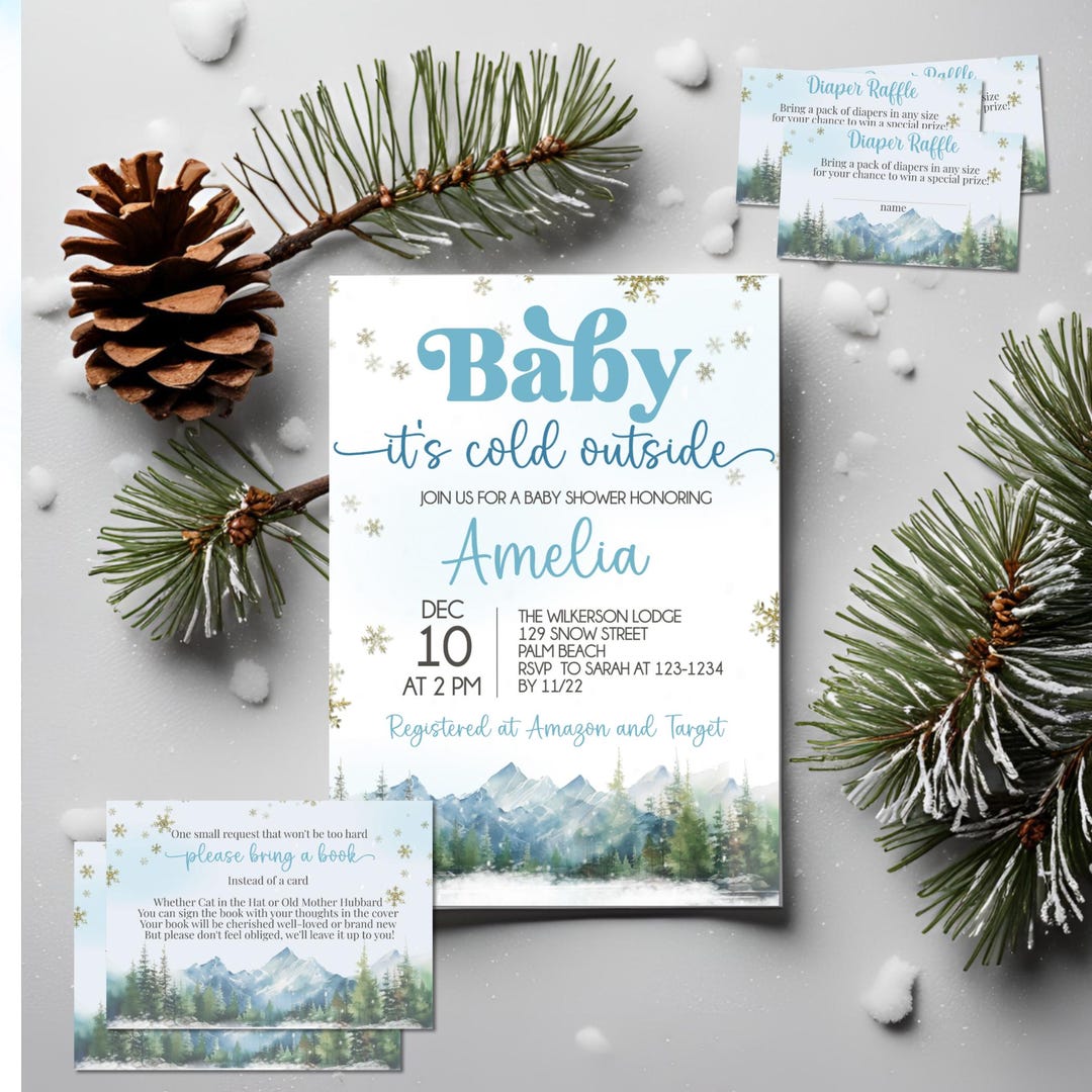Editable Baby Its Cold Outside Baby Shower Invitation, Winter Snowflake ...
