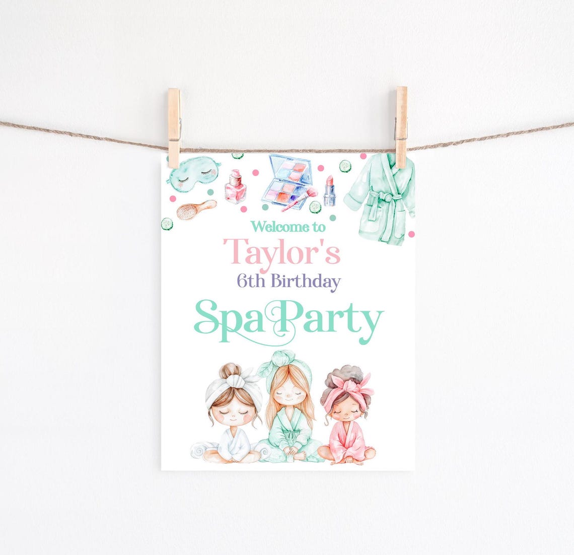 Spa Party Welcome Sign Poster Template, Pamper Glam Day Birthday ...