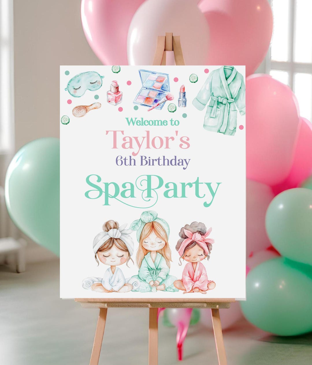 Spa Party Welcome Sign Poster Template, Pamper Glam Day Birthday ...