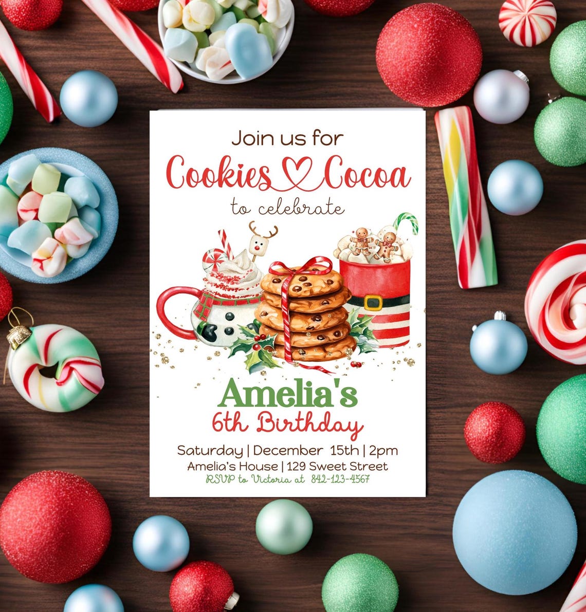 Editable Cookies and Cocoa Birthday Invitation, Christmas Gingerbread ...
