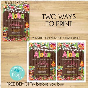 Editable Aloha Pool Party Invitation, Tiki Hawaiian Birthday Invite ...
