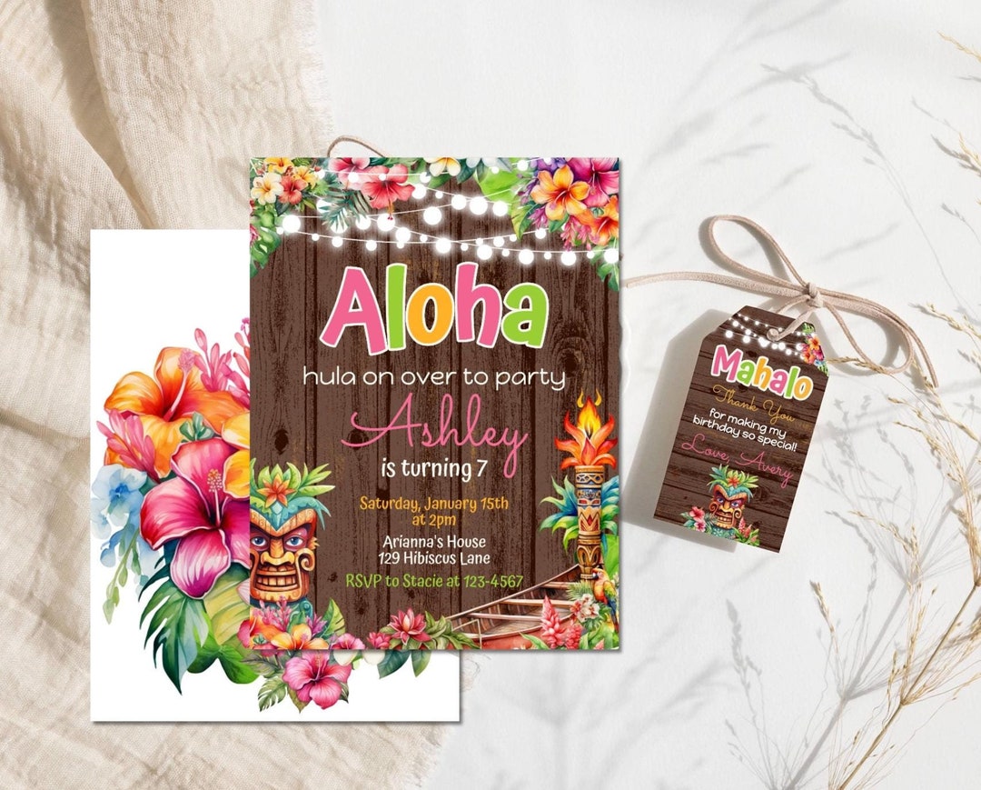 Editable Aloha Pool Party Invitation, Tiki Hawaiian Birthday Invite ...