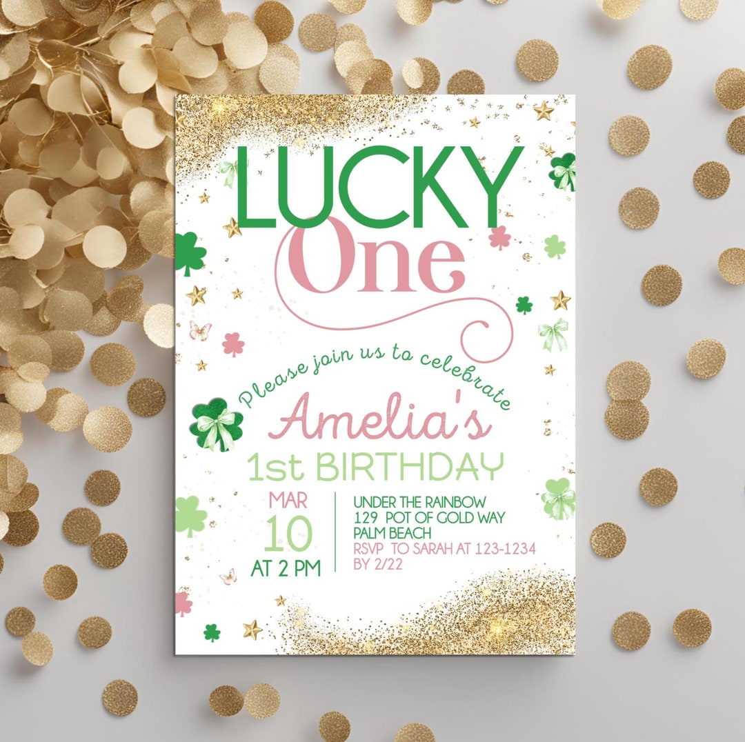 St Patrick's Day First Birthday Party Invitation, Editable Lucky One 4 ...